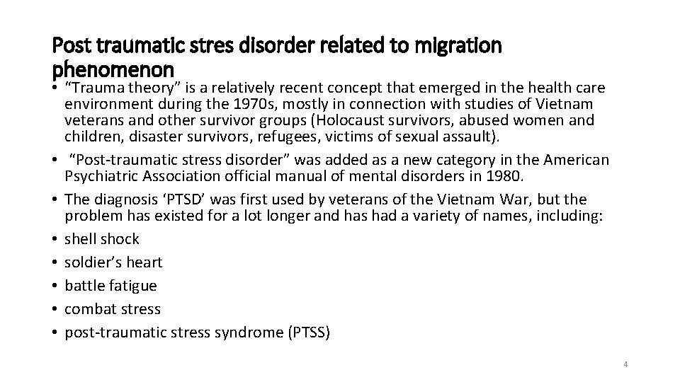Post traumatic stres disorder related to migration phenomenon