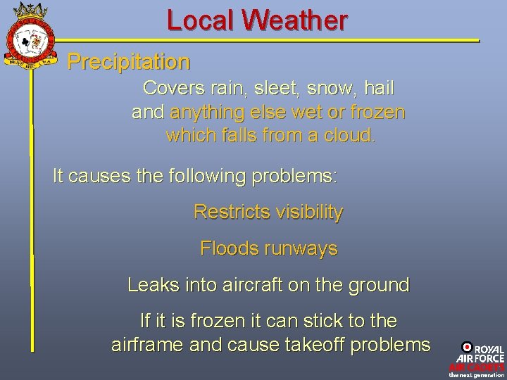 Air Navigation Met Conditions and Weather Lecture Six