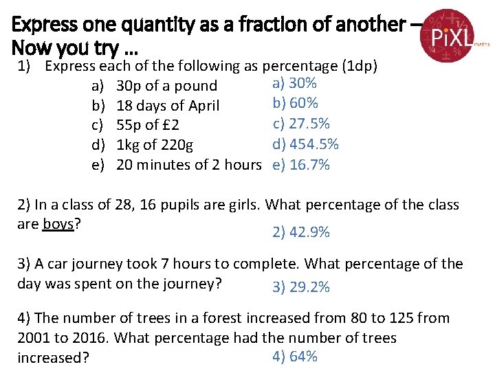 Grade DE Expressing one quantity as a percentage
