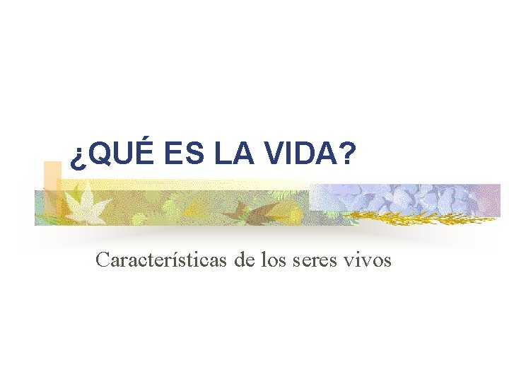 QU ES LA VIDA Caractersticas de los seres