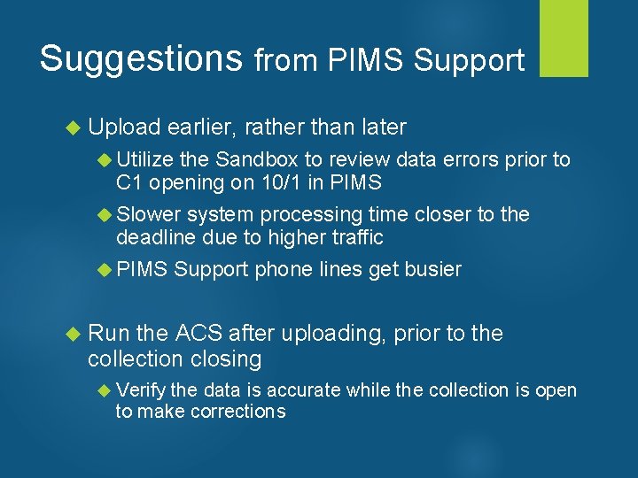 Upcoming October PIMS Collections UPDATES AND PAIN POINTS