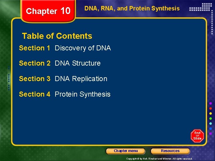 Chapter 10 DNA RNA and Protein Synthesis Table