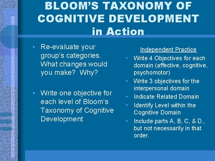 Blooms Taxonomy of Cognitive Development Principles of Teaching