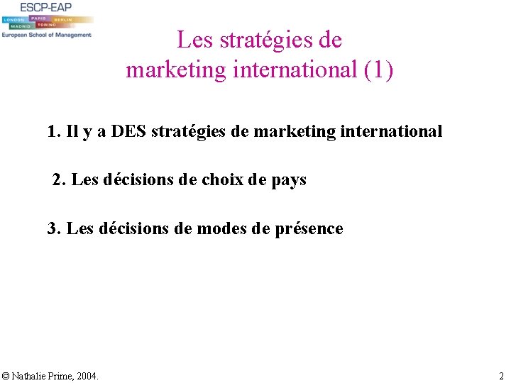Marketing international Les stratgies de marketing international 1