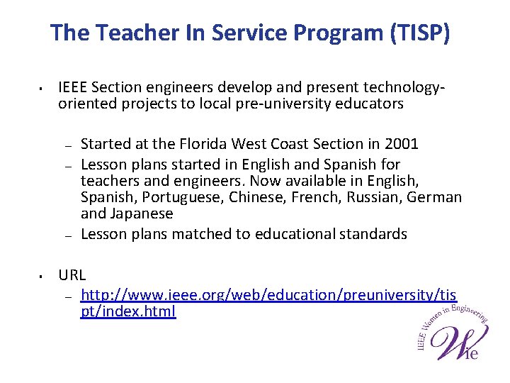 Teacher In Service Program TISP 2009 2010 IEEE