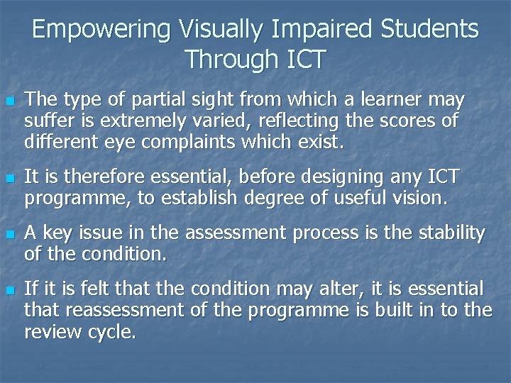 Empowering Visually Impaired Students Through ICT n n