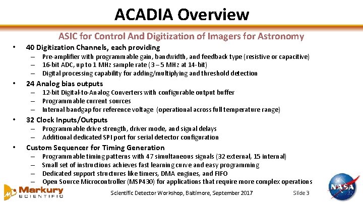 The ACADIA ASIC Next Generation Detector Control and