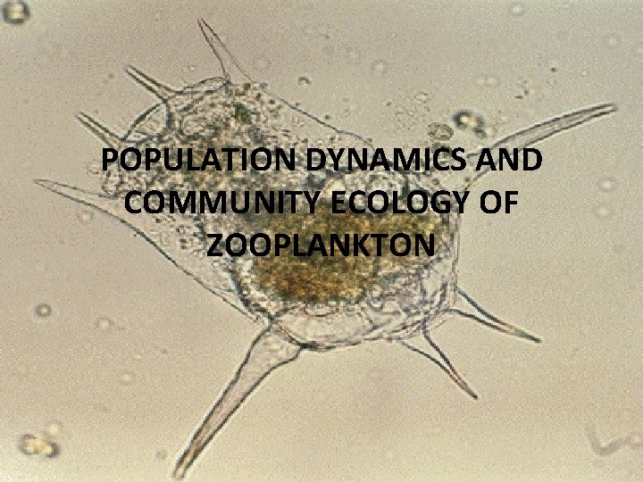 POPULATION DYNAMICS AND COMMUNITY ECOLOGY OF ZOOPLANKTON Range