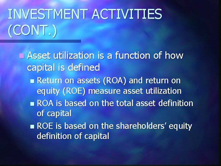ASSET UTILIZATION ANALYSIS Chapter 13 CHAPTER 13 OBJECTIVES