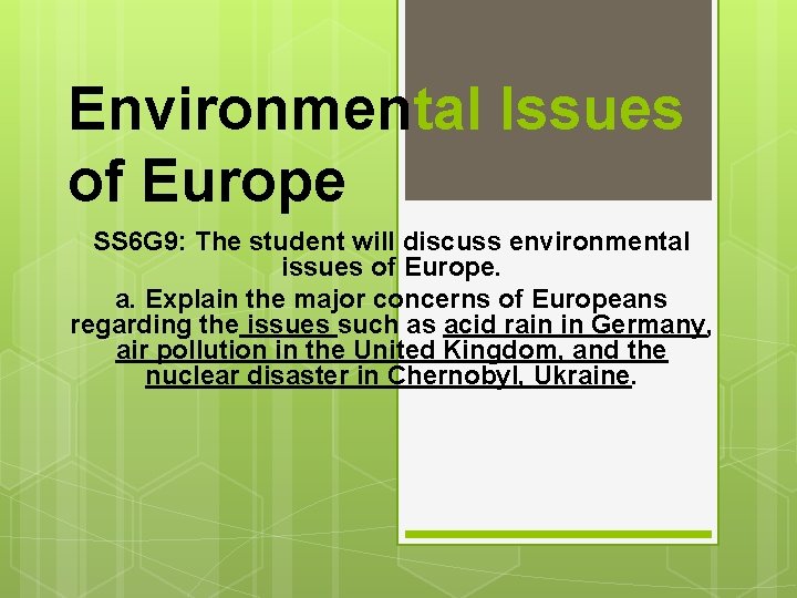 Environmental Issues of Europe SS 6 G 9