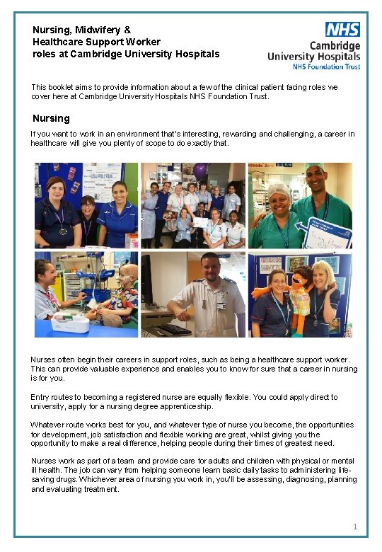 Nursing Midwifery Healthcare Support Worker roles at Cambridge