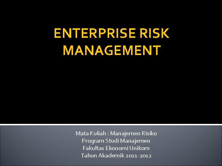 ENTERPRISE RISK MANAGEMENT Mata Kuliah Manajemen Risiko Program