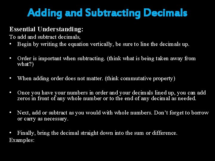 Chapter 1 Decimals Part 1 Day 1 Adding