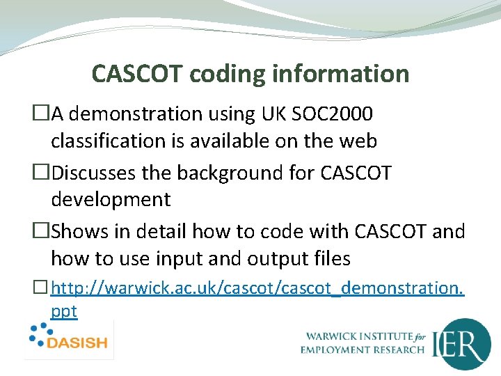 CASCOT International version 5 User Guide Peter Elias