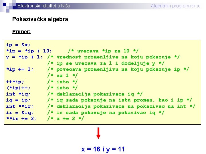 Elektronski fakultet u Niu Algoritmi i programiranje Programski