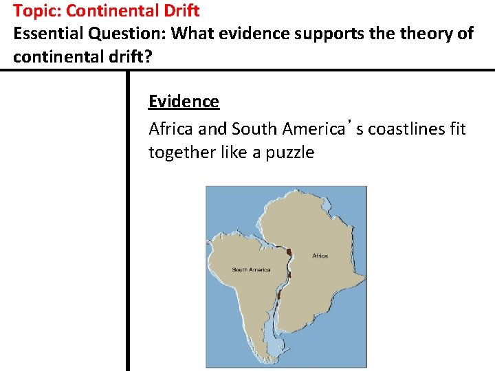 Topic Continental Drift Essential Question What evidence supports