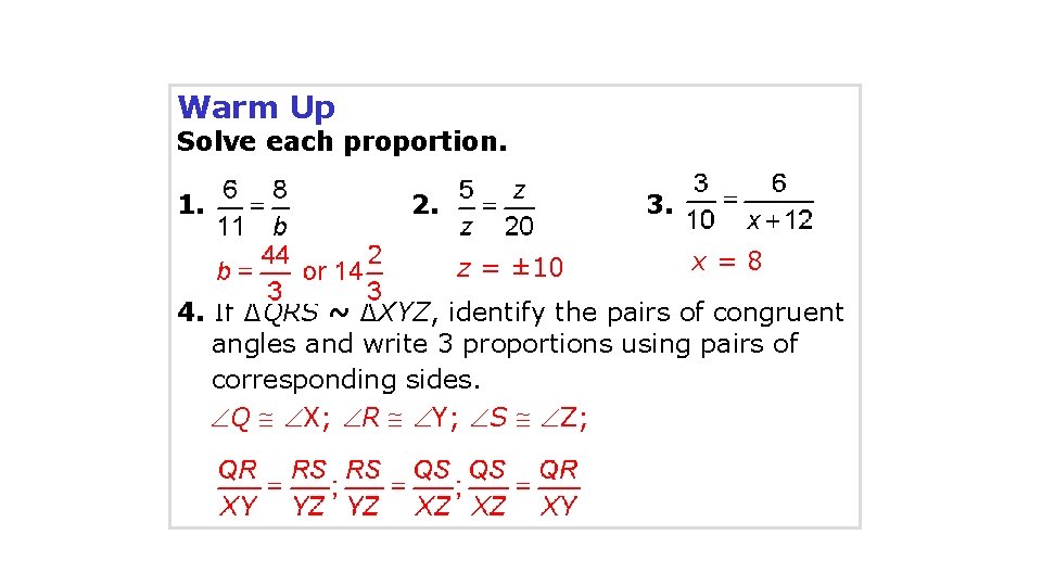 AA SSS and SAS similarity Warm Up Solve