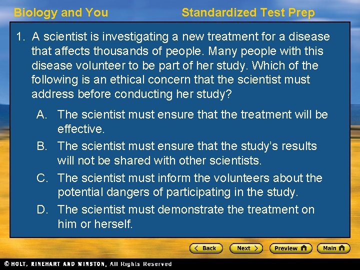 Biology and You Preview Science Concepts Math Skills