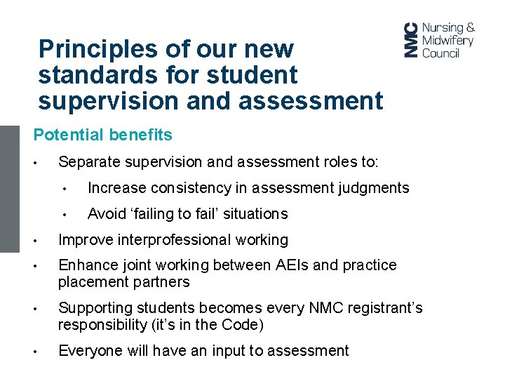 Standards for student supervision and assessment change title