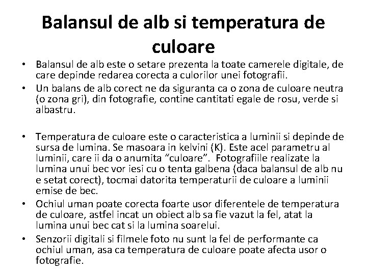 Tehnica fotografic balansul de alb i temperatura de