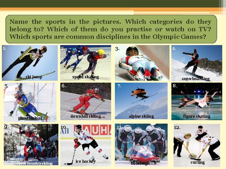 SPORTS and GAMES 1 Different types of sport