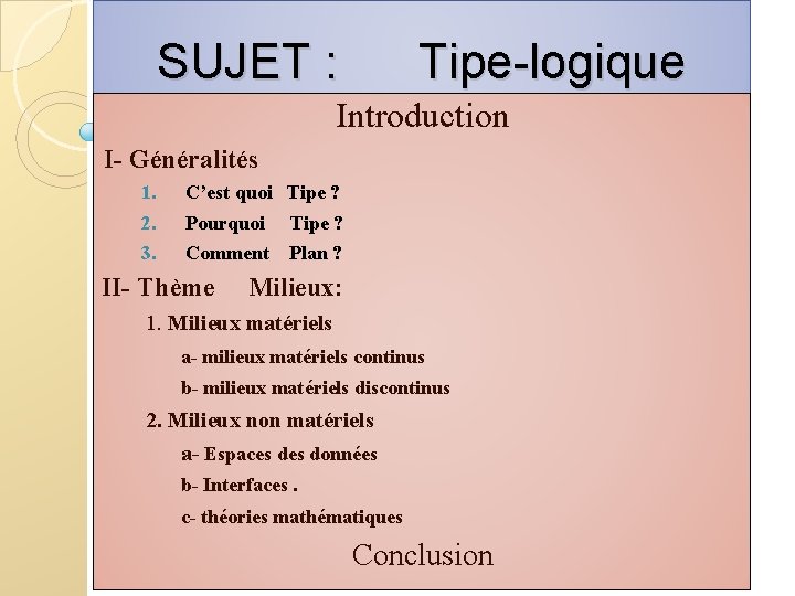 SUJET Tipelogique Introduction I Gnralits 1 2 3