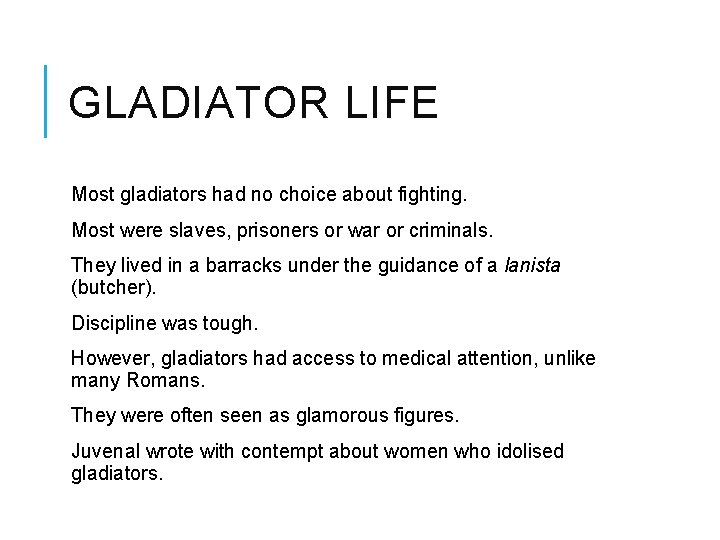 GLADIATORS www misterconnor org TYPES OF GLADIATORS Samnites