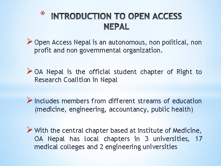 Dr Roshan Karn Director Open Access Nepal Open