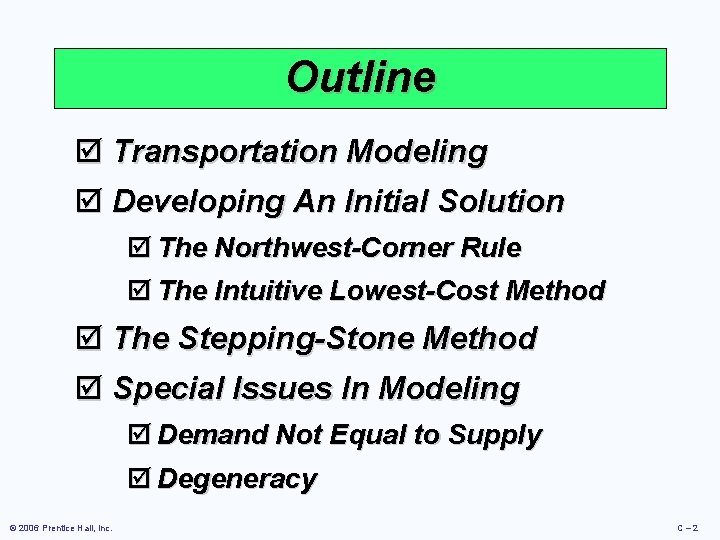 Operations Management Module C Transportation Models Power Point