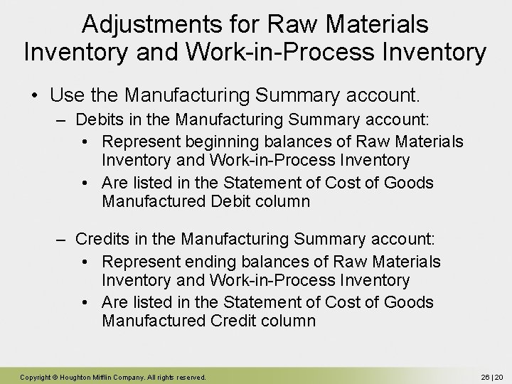 Chapter 26 Manufacturing Accounting Comparison of Merchandising Firm