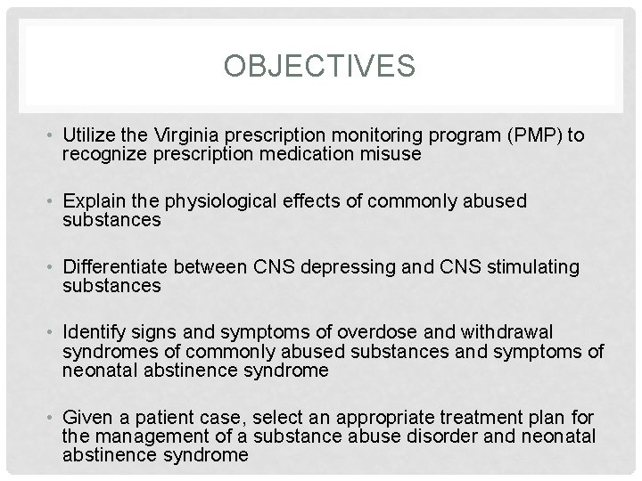COMBATING SUBSTANCE ABUSE A review of therapeutic management