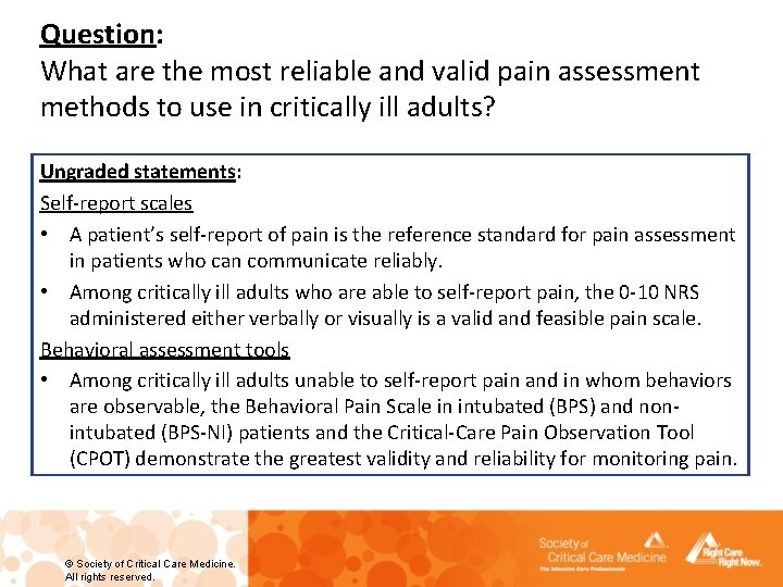 Pain 2018 SCCM Clinical Practice Guidelines for the