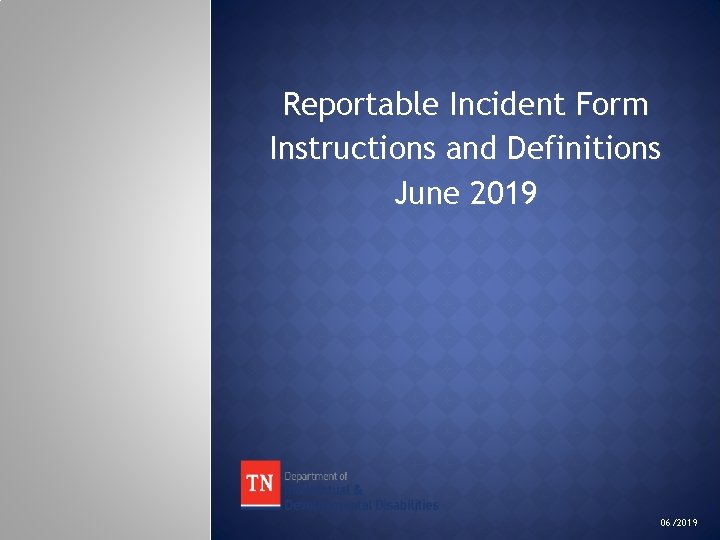 Reportable Incident Form Instructions and Definitions June 2019