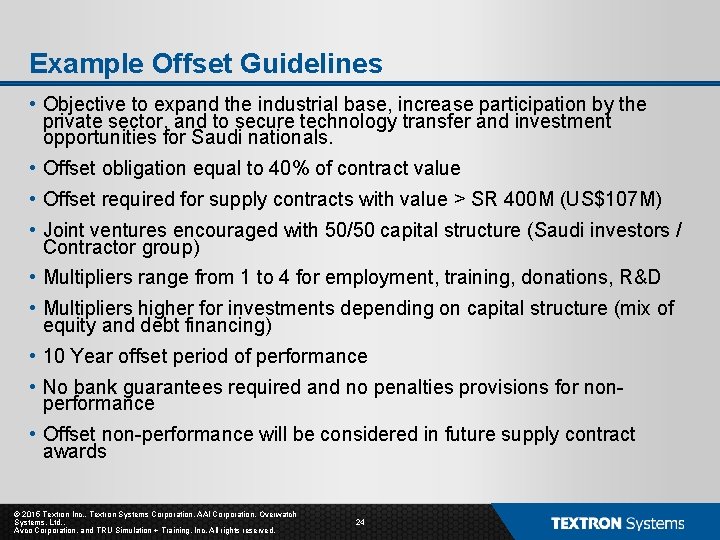 FMS V DCS OFFSETS 2015 Textron Inc Textron