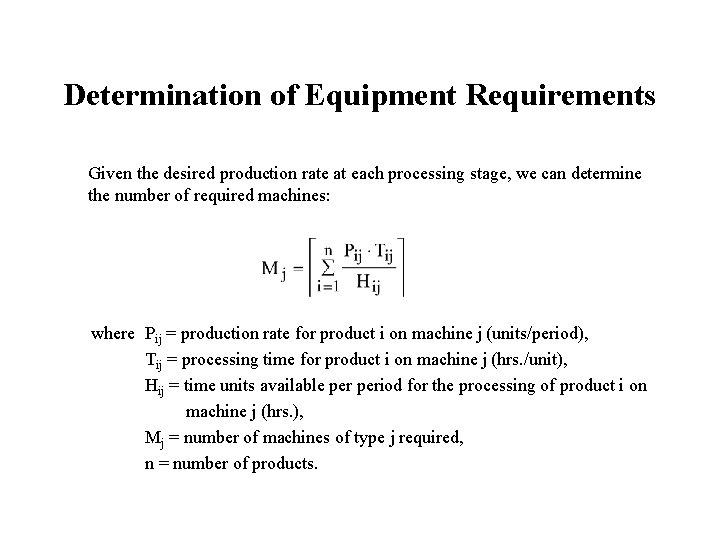 Space Requirements Determination of the Production Rate Determination