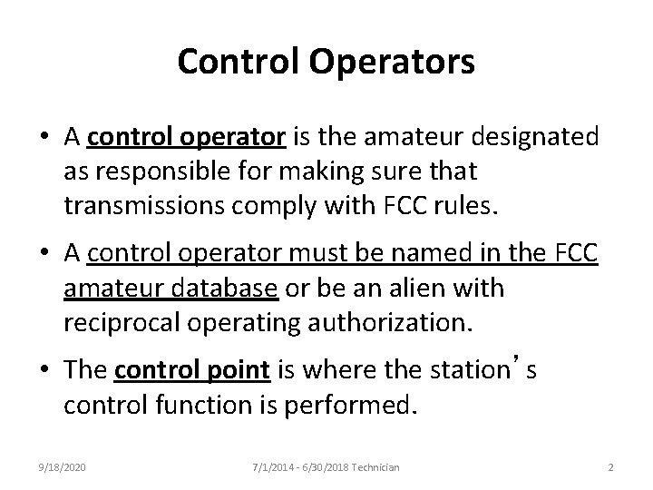 Chapter 8 Operating Regulations Control Operators A control