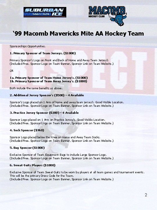 99 Macomb Mavericks Mite AA Hockey Team To