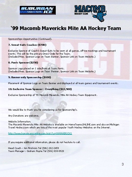 99 Macomb Mavericks Mite AA Hockey Team To