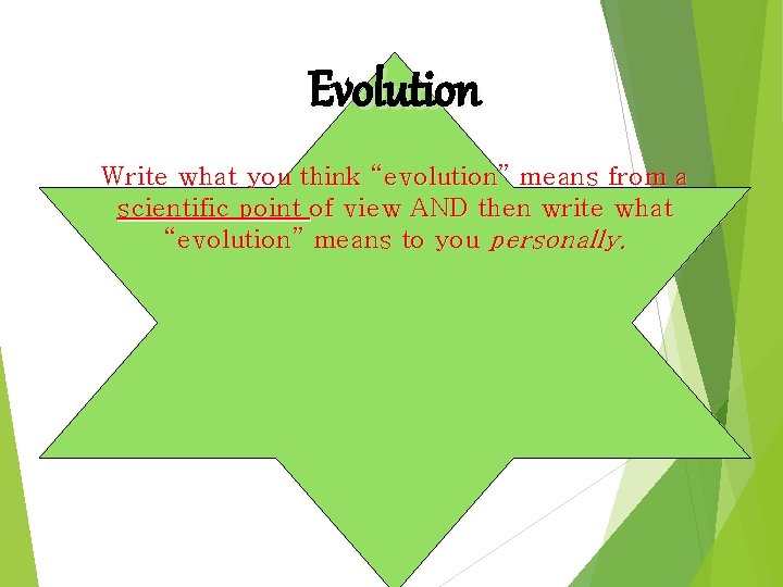 Evolution Write what you think evolution means from