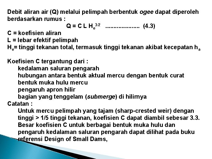 DIKLAT PERENCANAAN BENDUNGAN BANGUNAN PELIMPAH BENDUNGAN BALAMBANO 1996