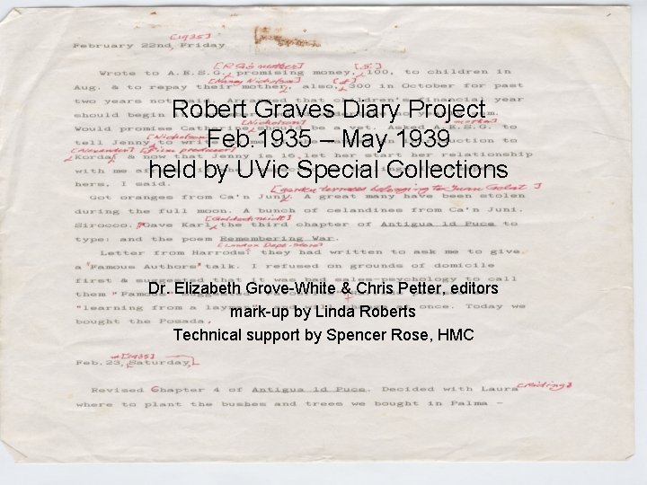 Robert Graves Diary Project Feb 1935 May 1939