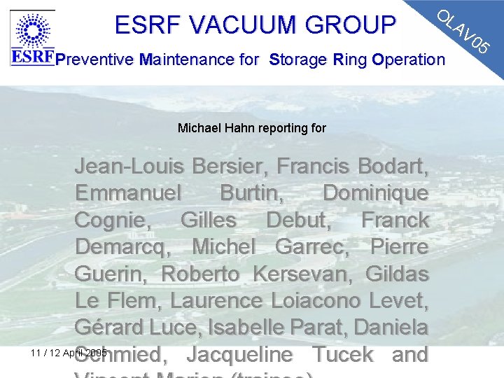 OL AV ESRF VACUUM GROUP 05 Preventive Maintenance