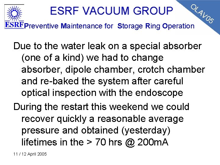 OL AV ESRF VACUUM GROUP 05 Preventive Maintenance