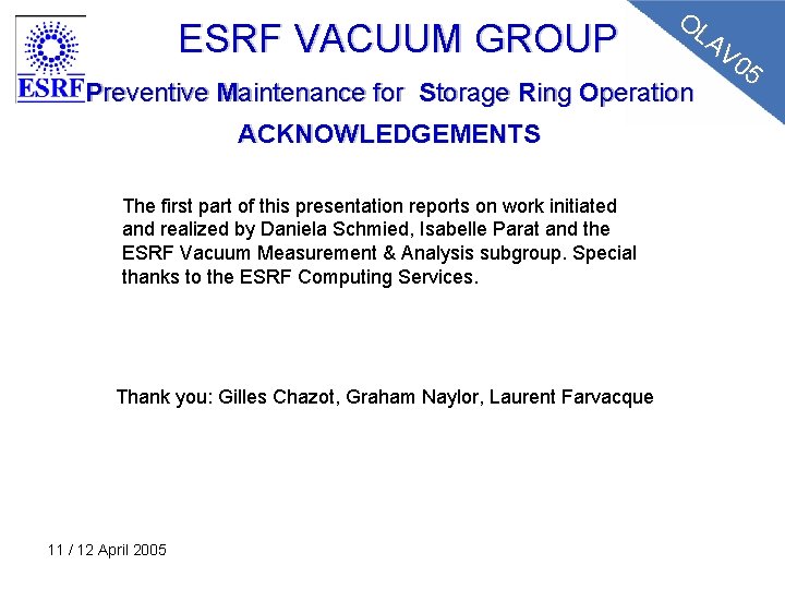OL AV ESRF VACUUM GROUP 05 Preventive Maintenance