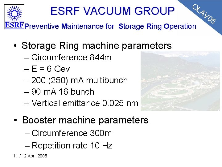 OL AV ESRF VACUUM GROUP 05 Preventive Maintenance