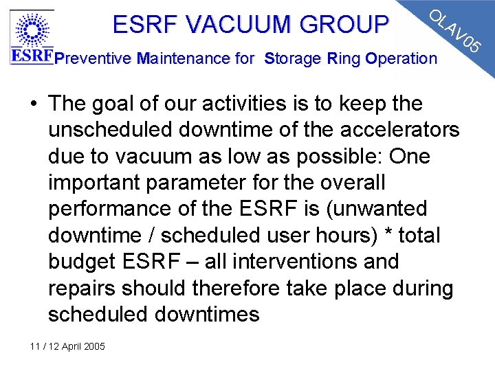 OL AV ESRF VACUUM GROUP 05 Preventive Maintenance