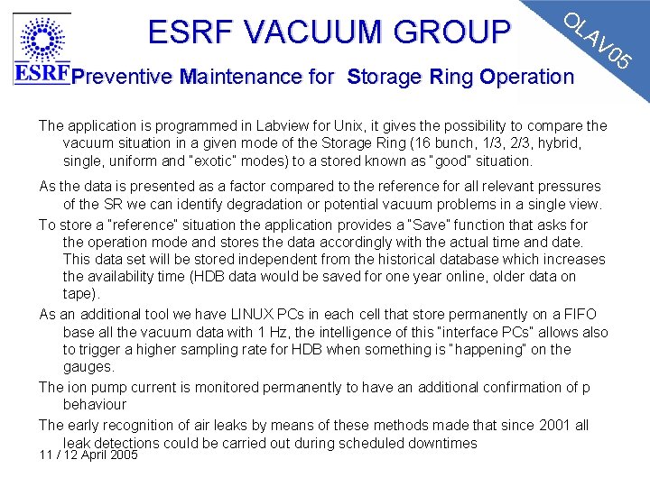 OL AV ESRF VACUUM GROUP 05 Preventive Maintenance