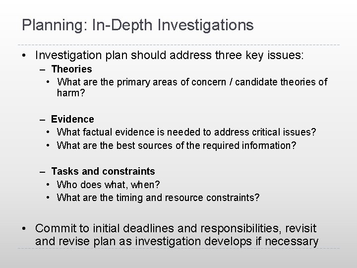 Breakout Session 4 Developing an Investigation Plan Fifth