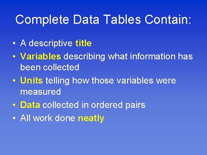 Creating Data Tables and Graphs What is Data