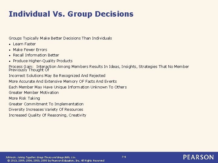 DECISION MAKING Joining Together Group Theory and Group